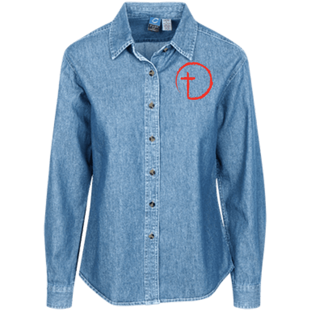 Abstract Cross Circle Embrodered Women's Long Sleeve Denim Shirt ...
