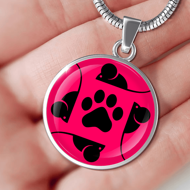 Pink Cat, Mouse and Paw print Handcrafted Pendant Necklace Optional Me ...