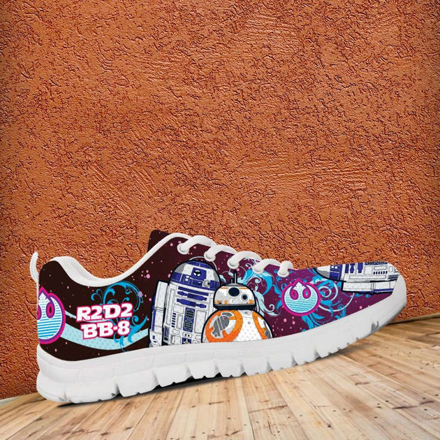R2-D2 and BB-8 As Friends on Blue/Pink Youth Sizes Running Shoes ...